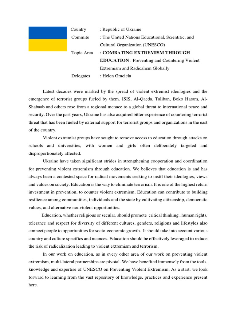 Position Paper MUN (UKRAINE) | PDF | Extremism | Sociological Theories