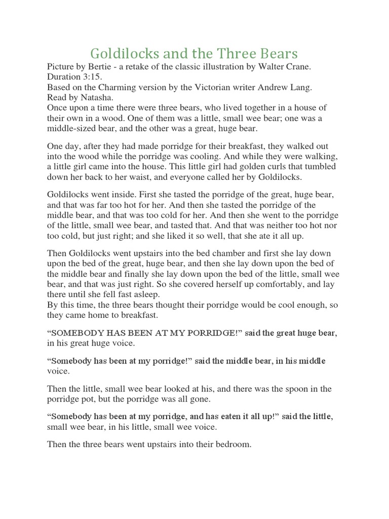The Goldilocks and The Three Bears | PDF | Goldilocks And The Three ...