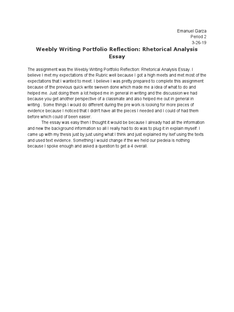Weebly Writing Portfolio Reflection Rhetorical Analysis Essay | PDF