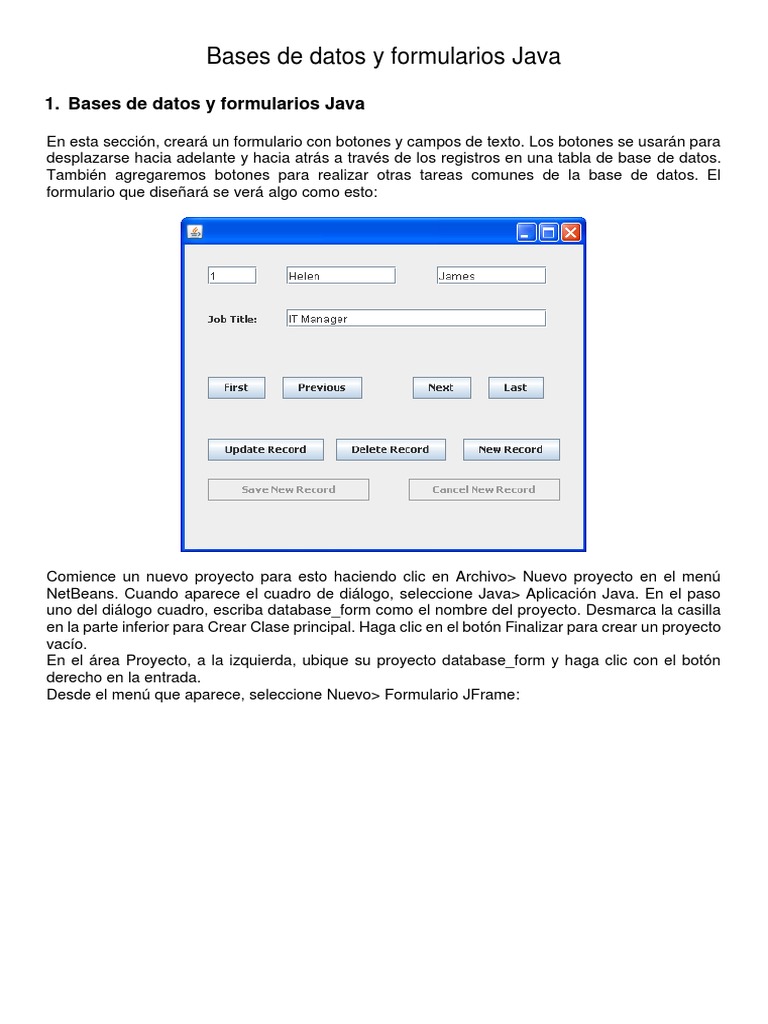 Bases de Datos y Formularios Java | PDF | Java (lenguaje de programación) | SQL