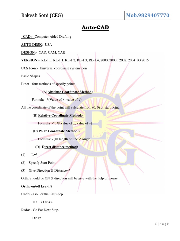 Auto CAD Notes | PDF | Elementary Geometry | Geometric Objects