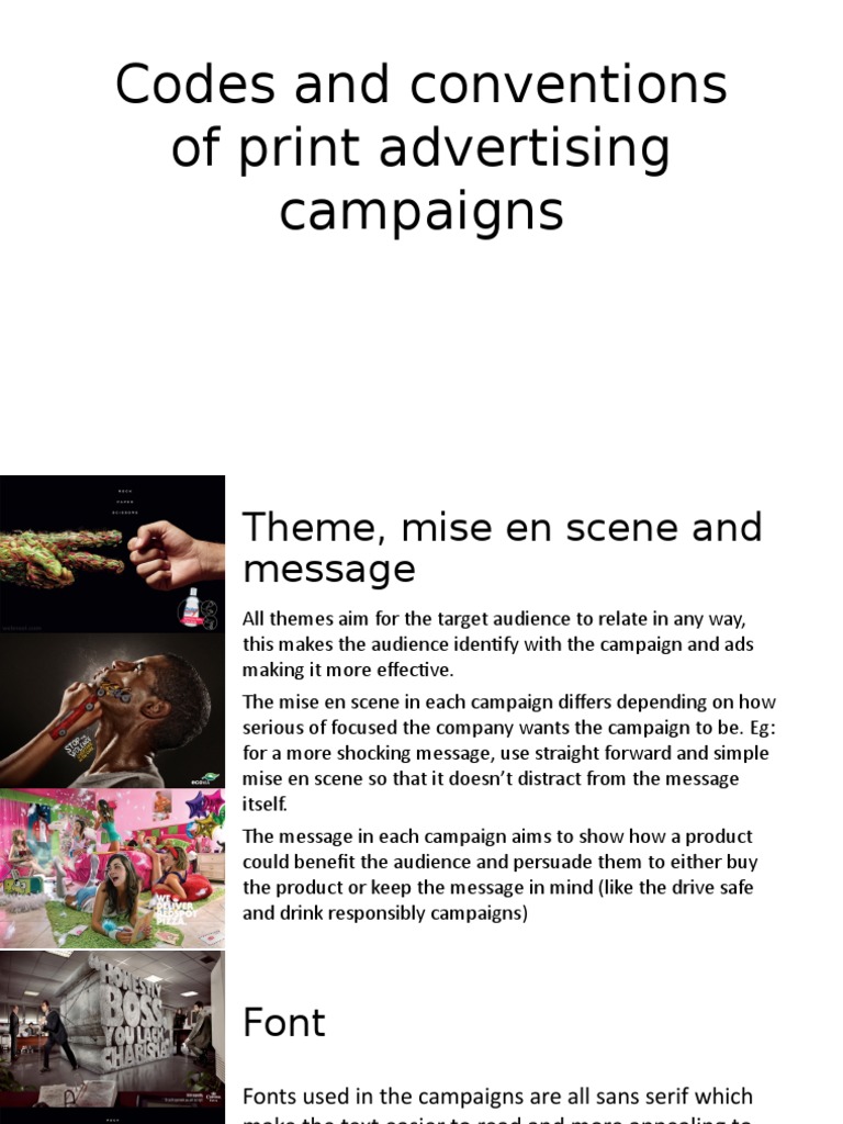 Codes and Conventions of Print Advertising Campaigns | PDF | Typefaces ...