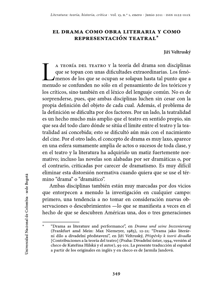 Veltruský Jirí - El Drama Como Obra Literaria y Como Representación ...