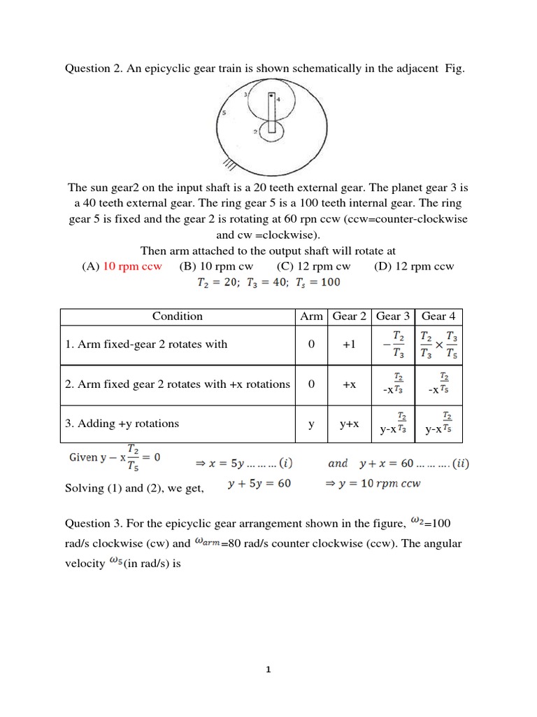 Gear Trains Problems | PDF | Gear | Motion (Physics)