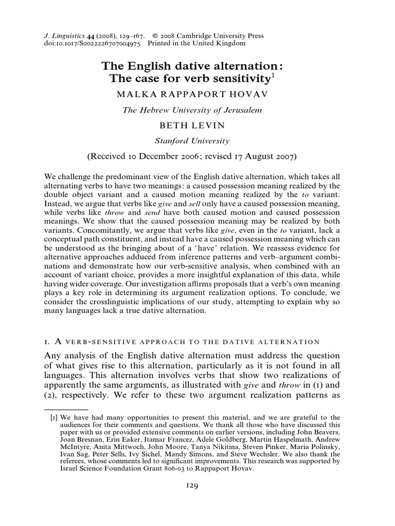 The English Dative Alternation | PDF | Object (Grammar) | Preposition And Postposition