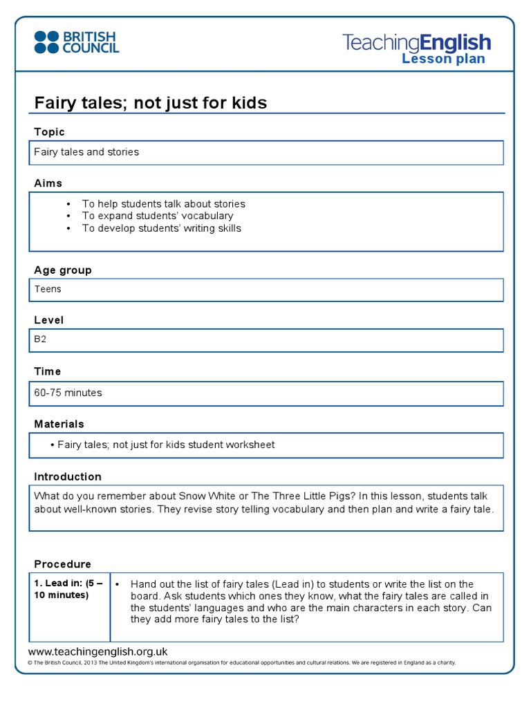 Fairly Tales Lesson Plan | PDF | Vocabulary | Fairy Tales