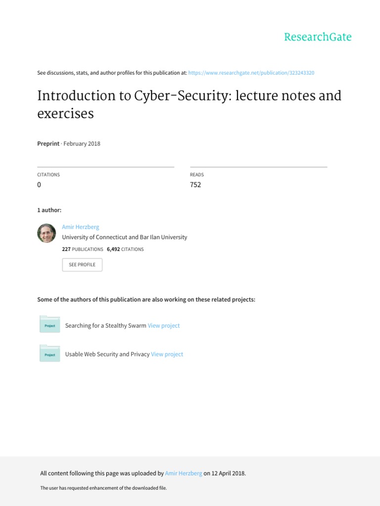 Introduction To Cyber-Security PDF | PDF | Cryptography | Cryptanalysis