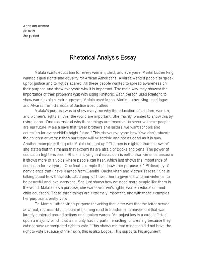 Abdallah Ahmad Rhetoric Analysis Essay | PDF | Martin Luther King Jr.