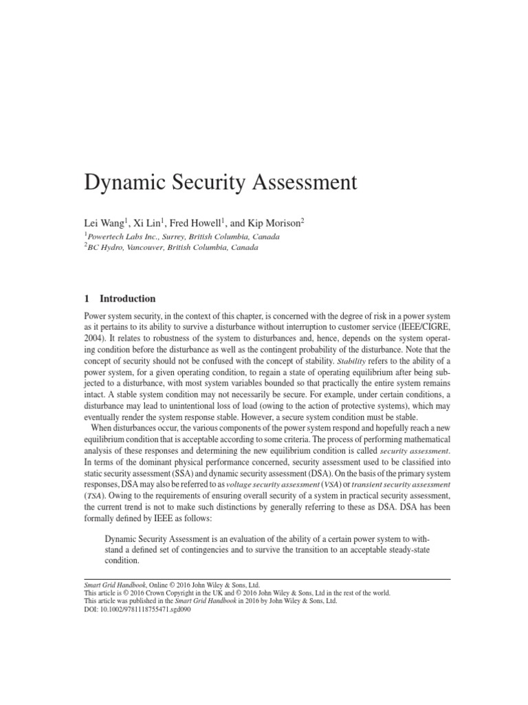 Smart Grid Handbook Dynamic Security Assessment | PDF | Electric Power ...