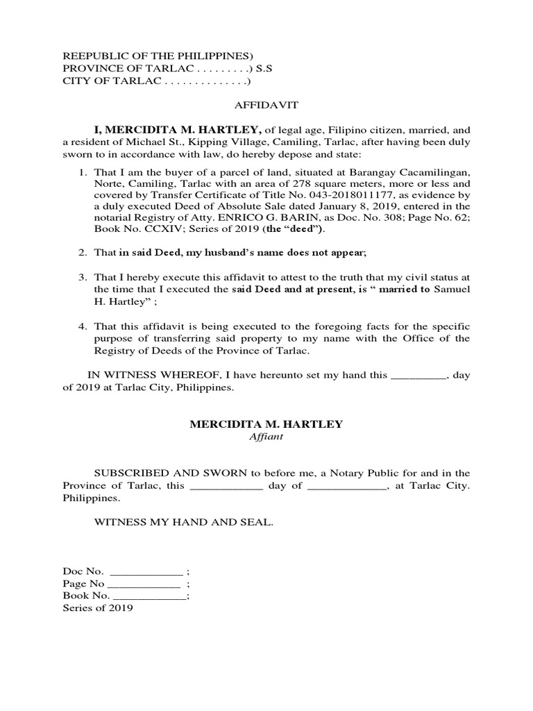 Affidavit of Civil Status - Rolls | PDF | Affidavit | Legal Procedure