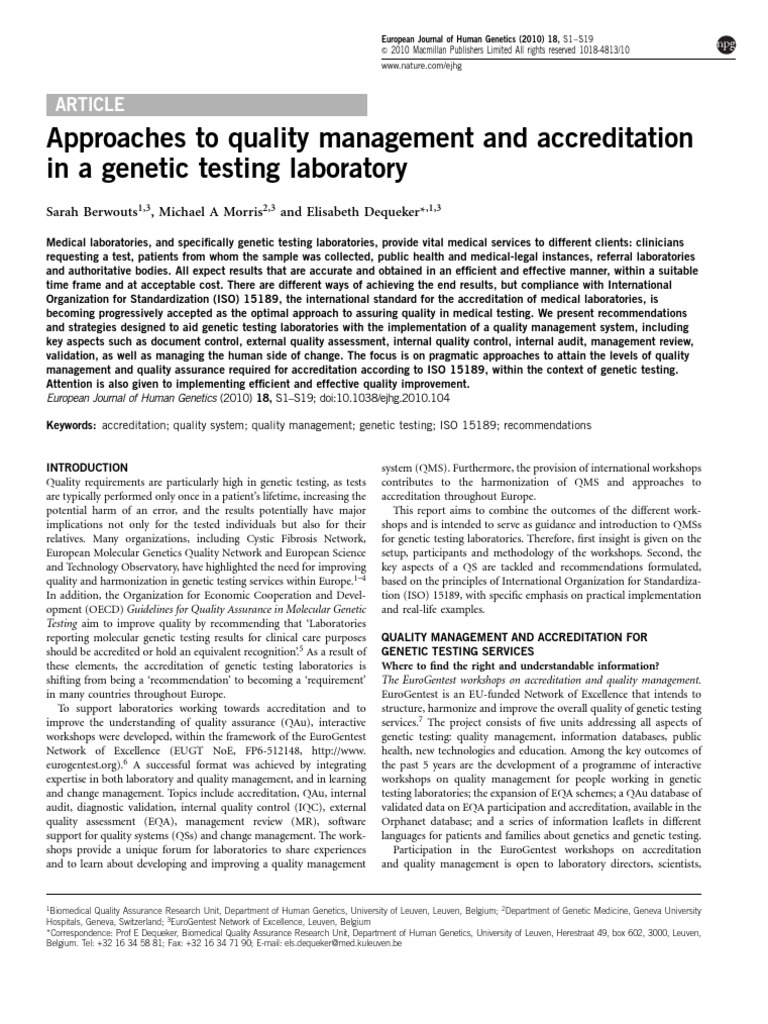 Approaches To Quality Management and | PDF | Medical Laboratory ...