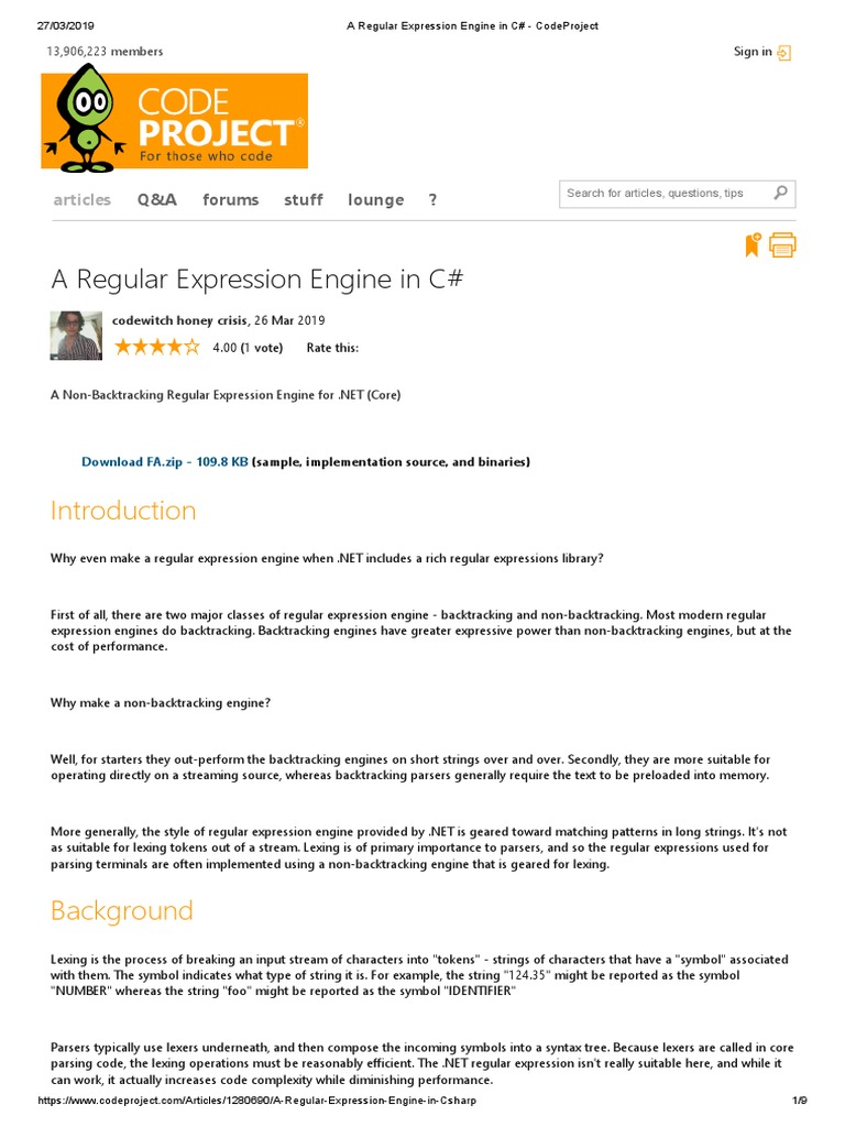 A Regular Expression Engine in C# - CodeProject | PDF | Regular Expression | Theory Of Computation