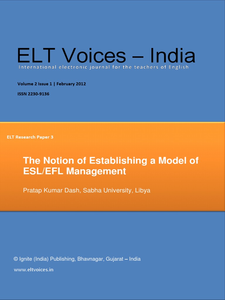 ELT Voices - India: The Notion of Establishing A Model of ESL/EFL ...