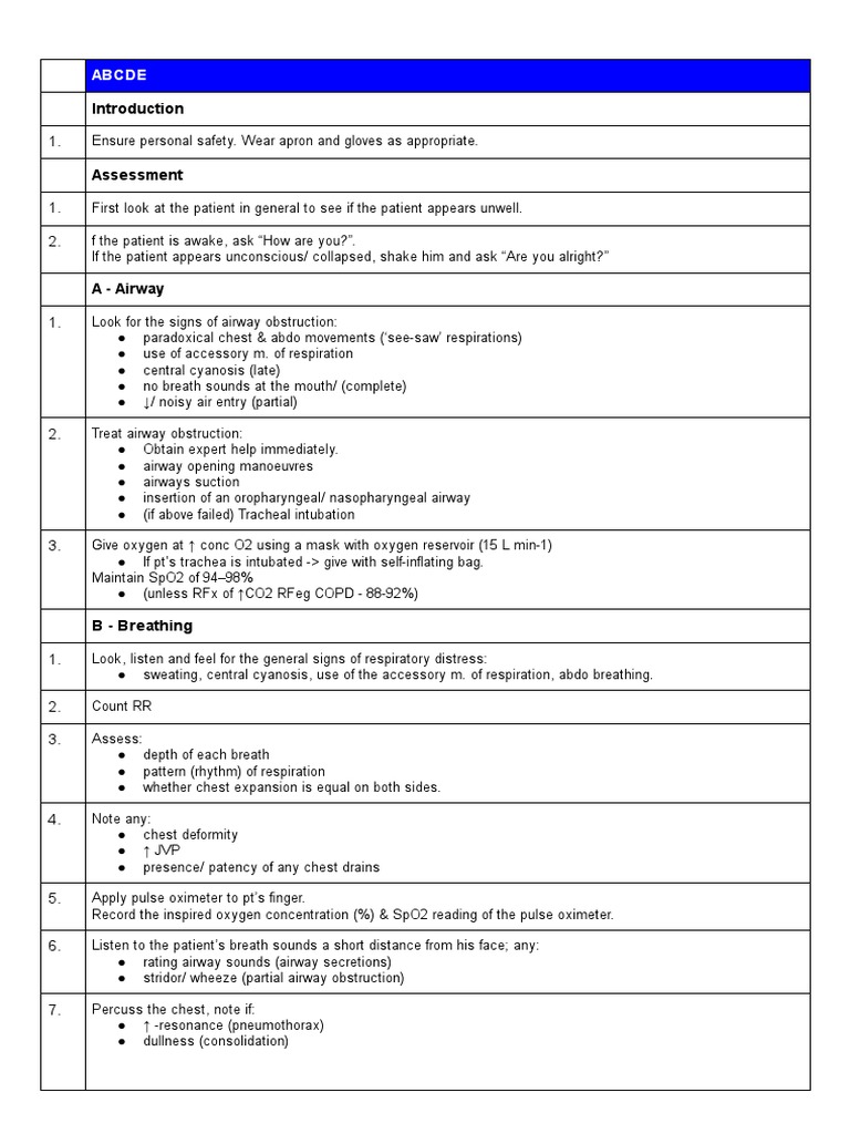 ABCDE Approach - Glasgow Uni OSCE | PDF | Breathing | Respiratory Tract