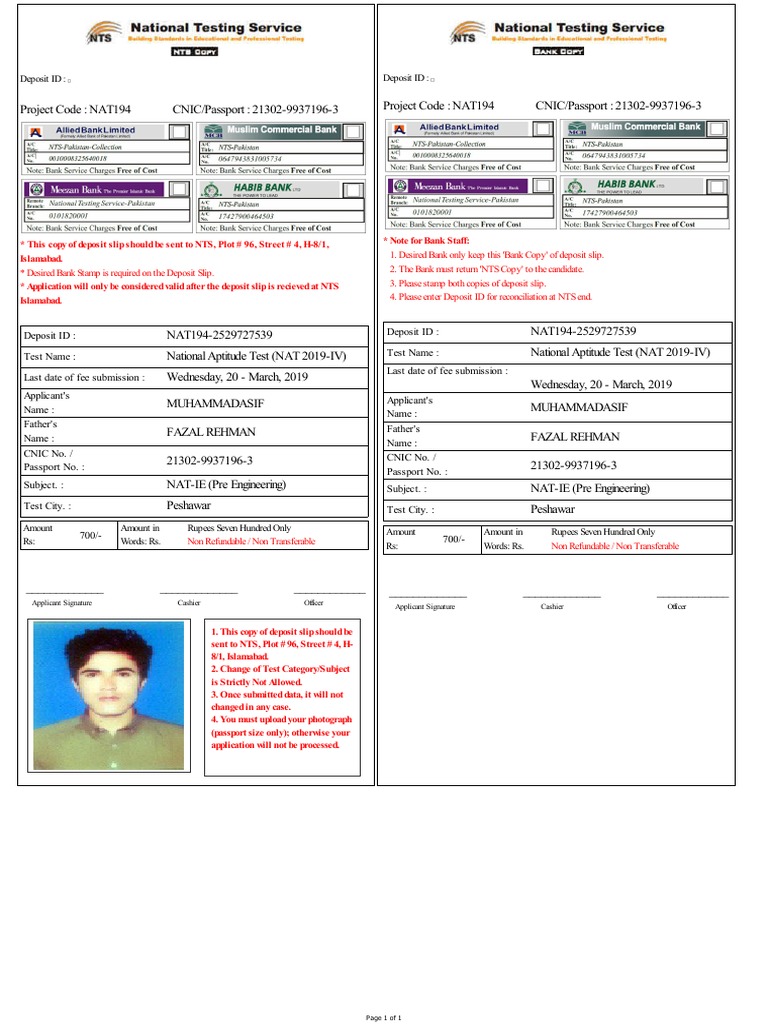 NAT 2019-IV Deposit Slip Instructions | PDF | Official Documents ...