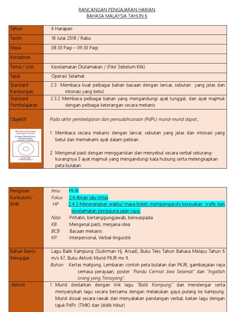 RPH BM Tahun 6 PKJR | PDF