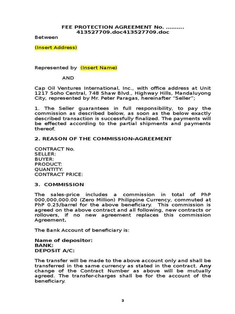 Fee Protection Agreement - sampLE | PDF | Arbitration | Deposit Account