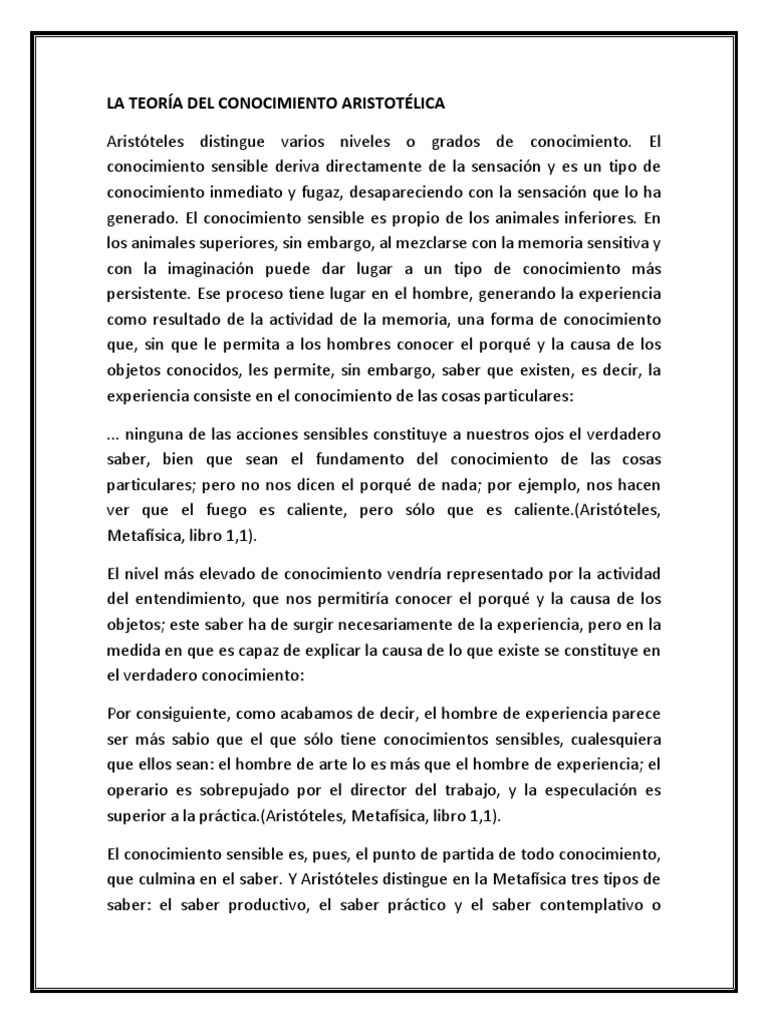 La Teoría Del Conocimiento Aristotélica Pdf Aristóteles Sócrates