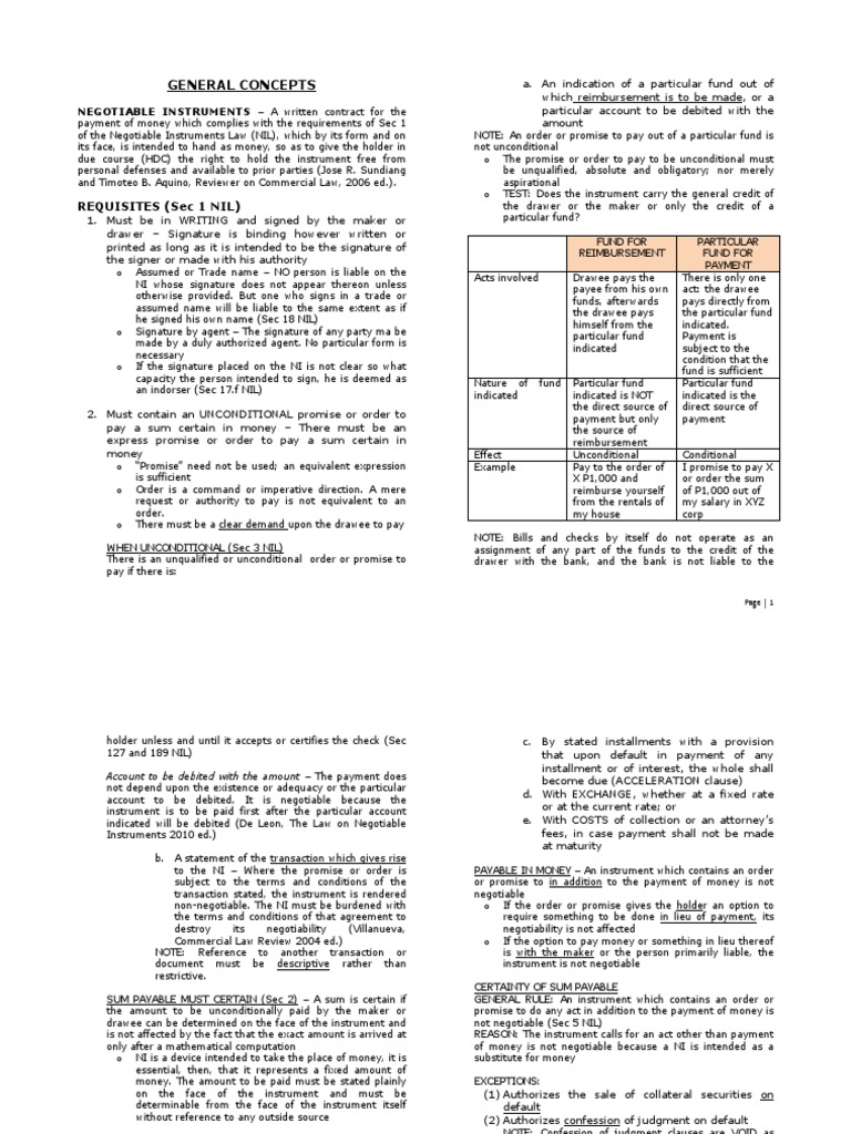 Negotiable Instruments Guide | PDF | Negotiable Instrument | Promissory ...