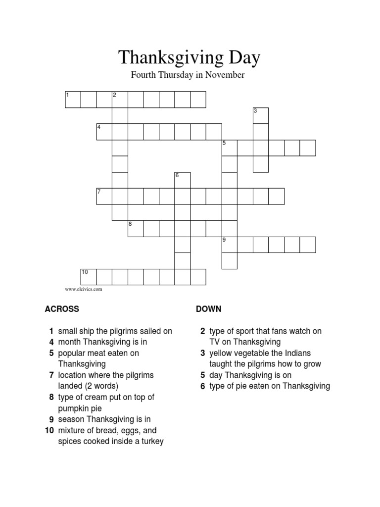 Thanksgiving Day Crossword Puzzle | PDF | Asian Cuisine | Regional ...