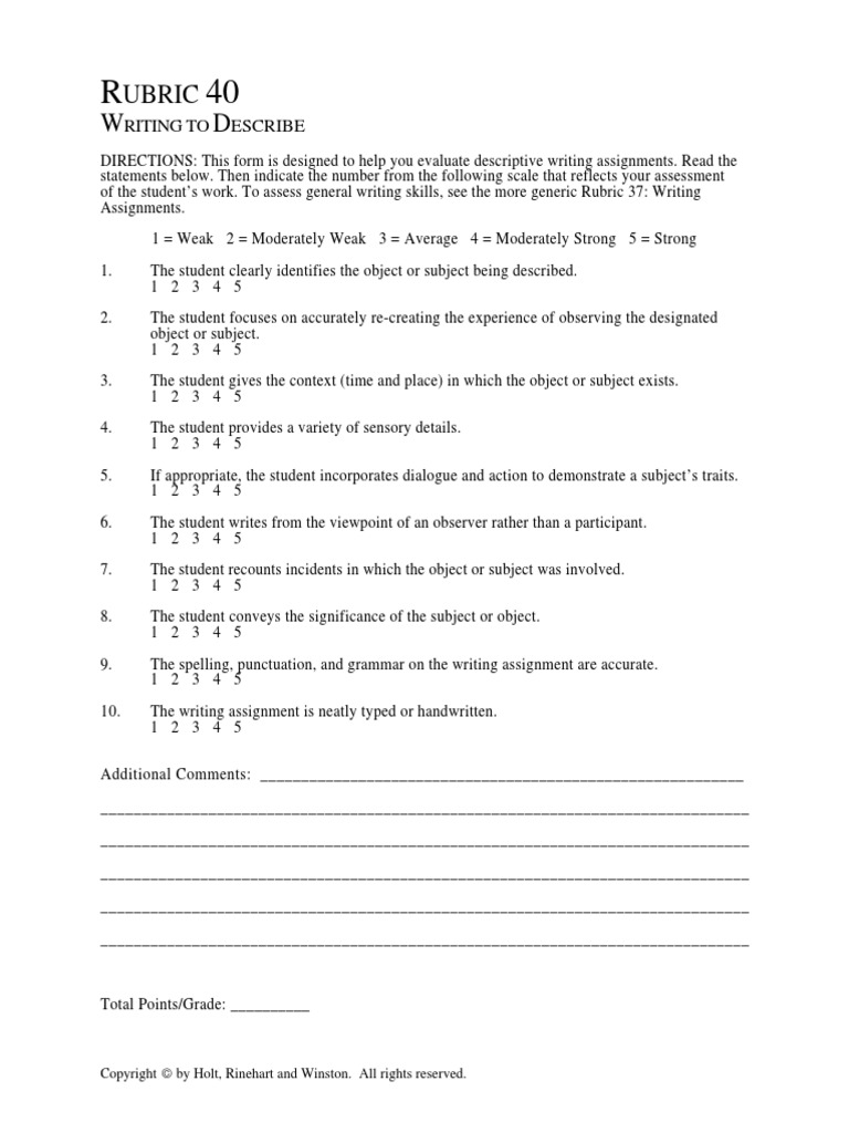 Descriptive Writing Rubric PDF | PDF | Career & Growth | Teaching ...