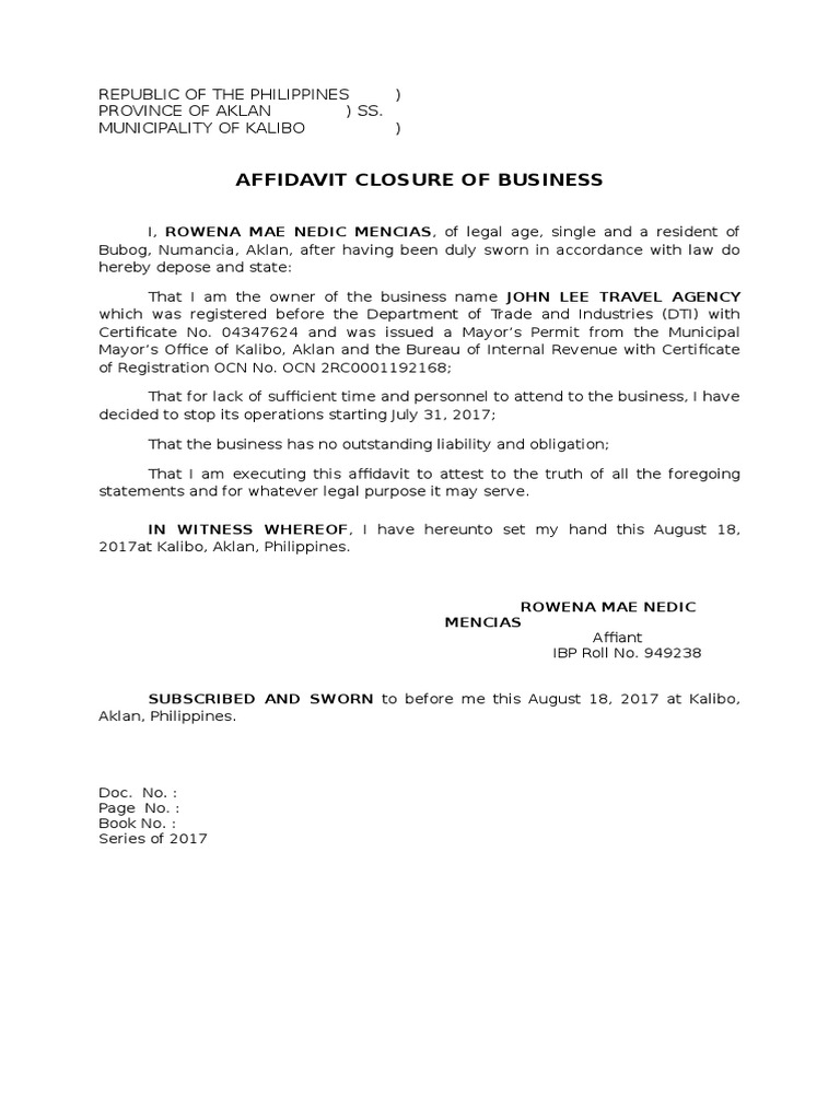 Affidavit of Closure | PDF