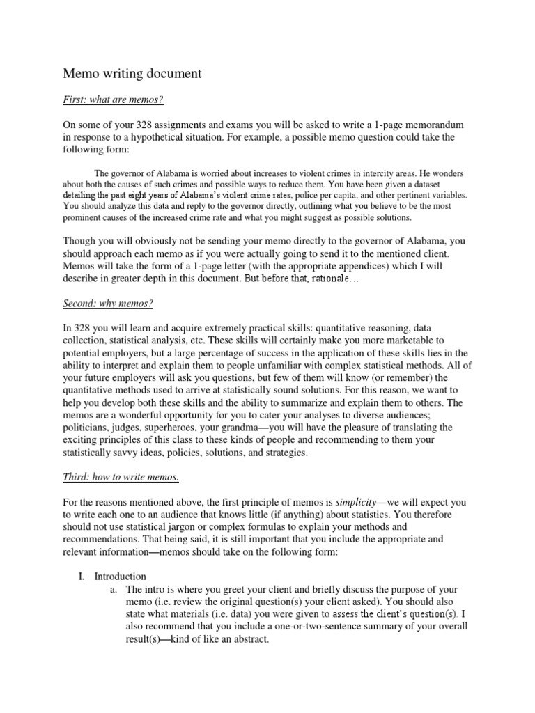 Memo Writing Document: First: What Are Memos? | PDF | Statistical ...