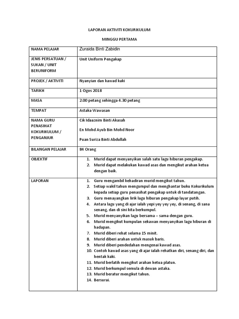 Laporan Aktiviti Kokurikulum | PDF