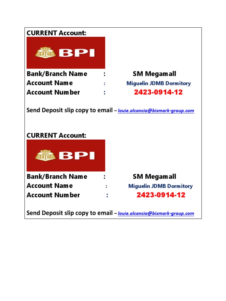 BPI SM Megamall Account Details | PDF