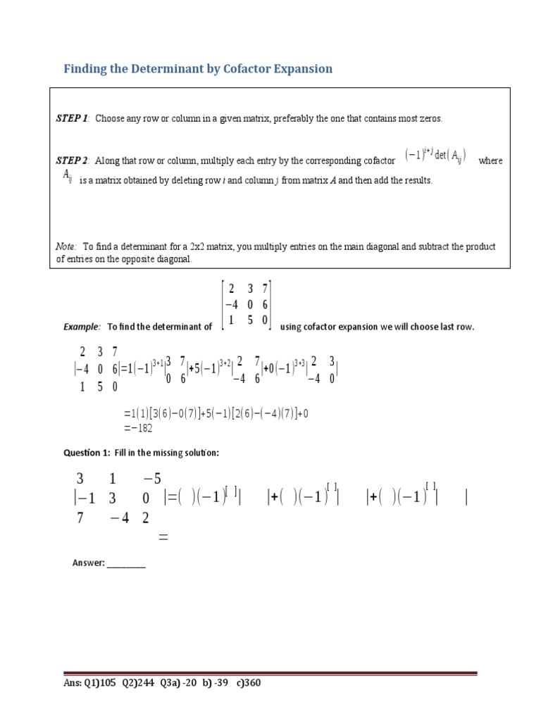 Finding the Determinant by Cofactor Expansion | Determinant | Matrix Theory