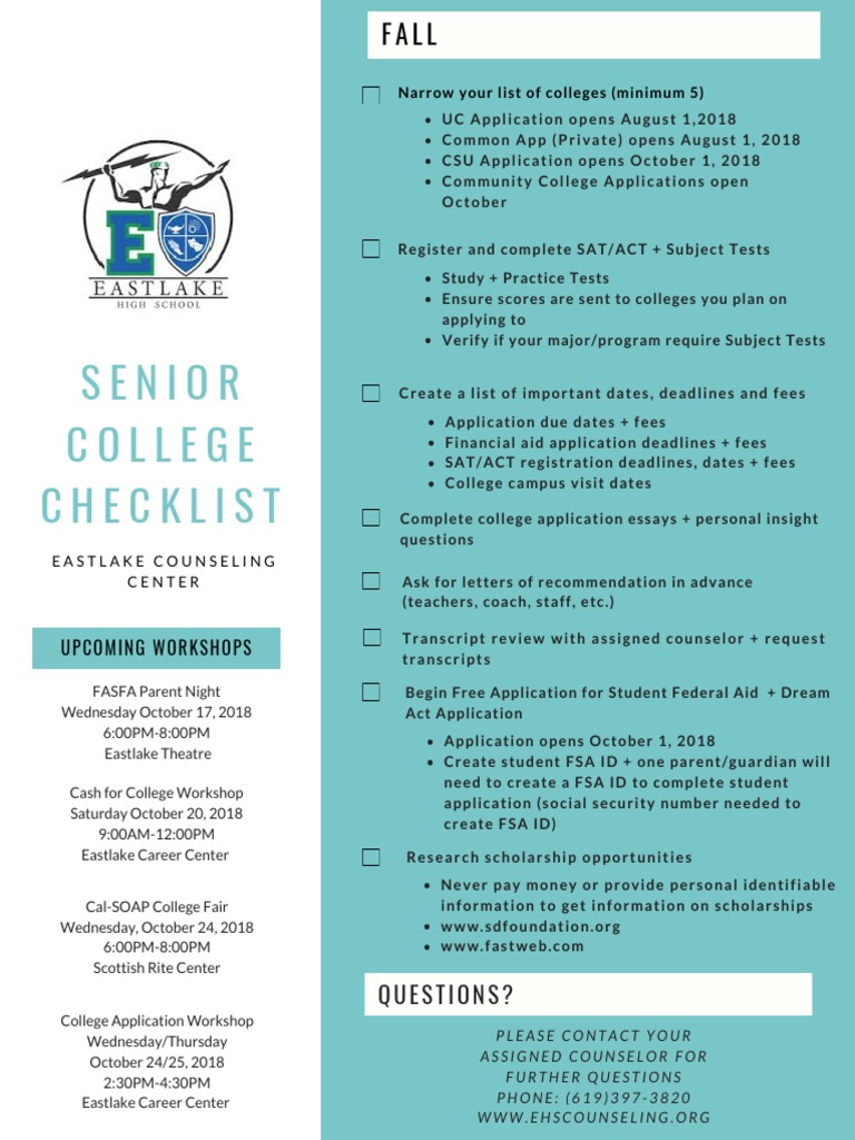 Senior College Checklist | PDF | Sat | Schools