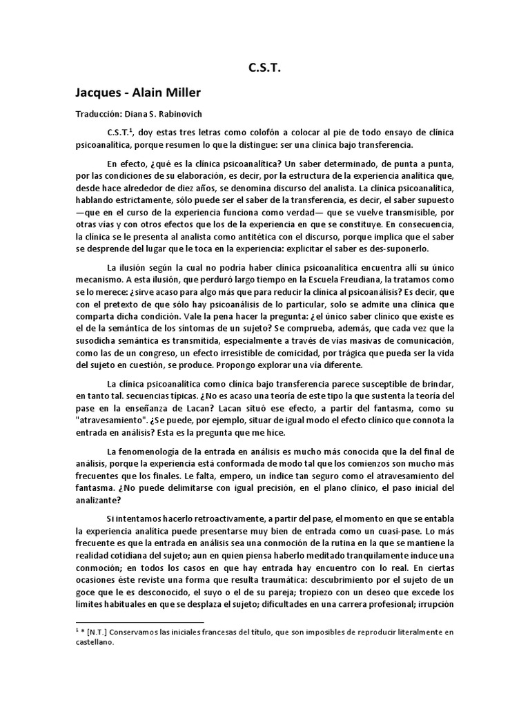 Jacques Alain Miller CST Versión Español | PDF | Psicoanálisis ...