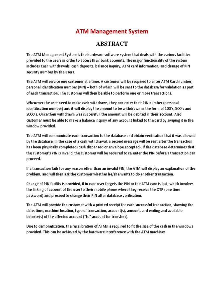 ATM Management System | PDF | Automated Teller Machine | Personal ...