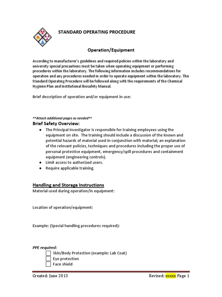 Sop Template Operations | Download Free PDF | Personal Protective ...