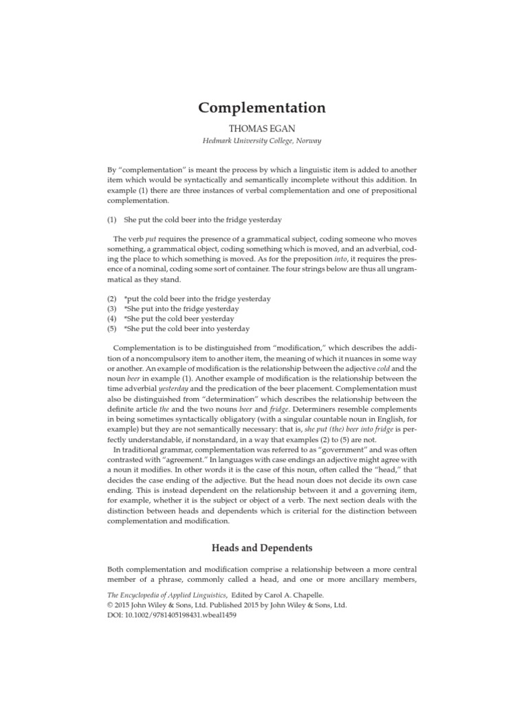 Complementation Thomas Egan PDF | PDF | Clause | Phrase