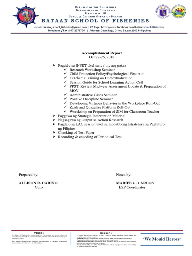 Accomplishment Report: Oct 22-26, 2018 | PDF | Behaviorism | Teachers