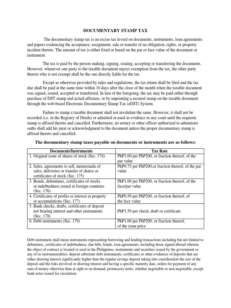 Documentary Stamp Tax | PDF | Debt | Stocks