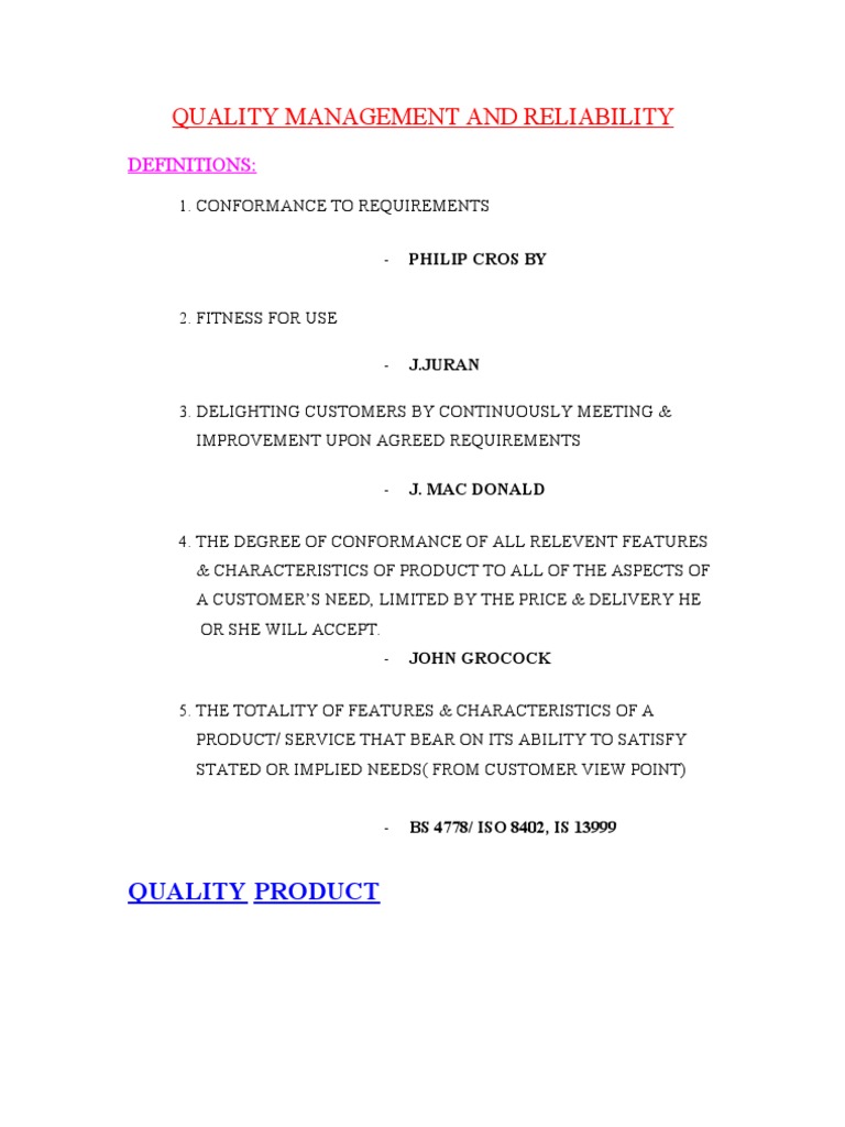 Quality Management and Product Reliability | PDF | Reliability ...