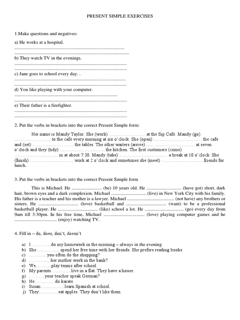 Present Simple Ex 2 | PDF | Grammar | Syntax