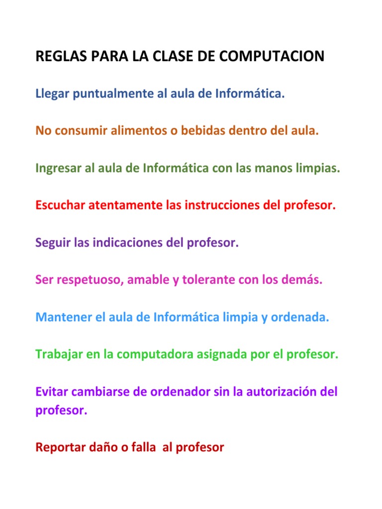 Reglas para la Clase de Computación | PDF
