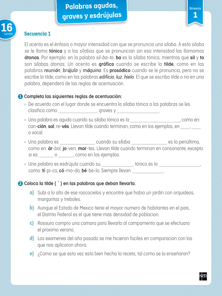 Palabras Agudas, Graves y Esdrujulas | PDF | Mecánica del lenguaje ...