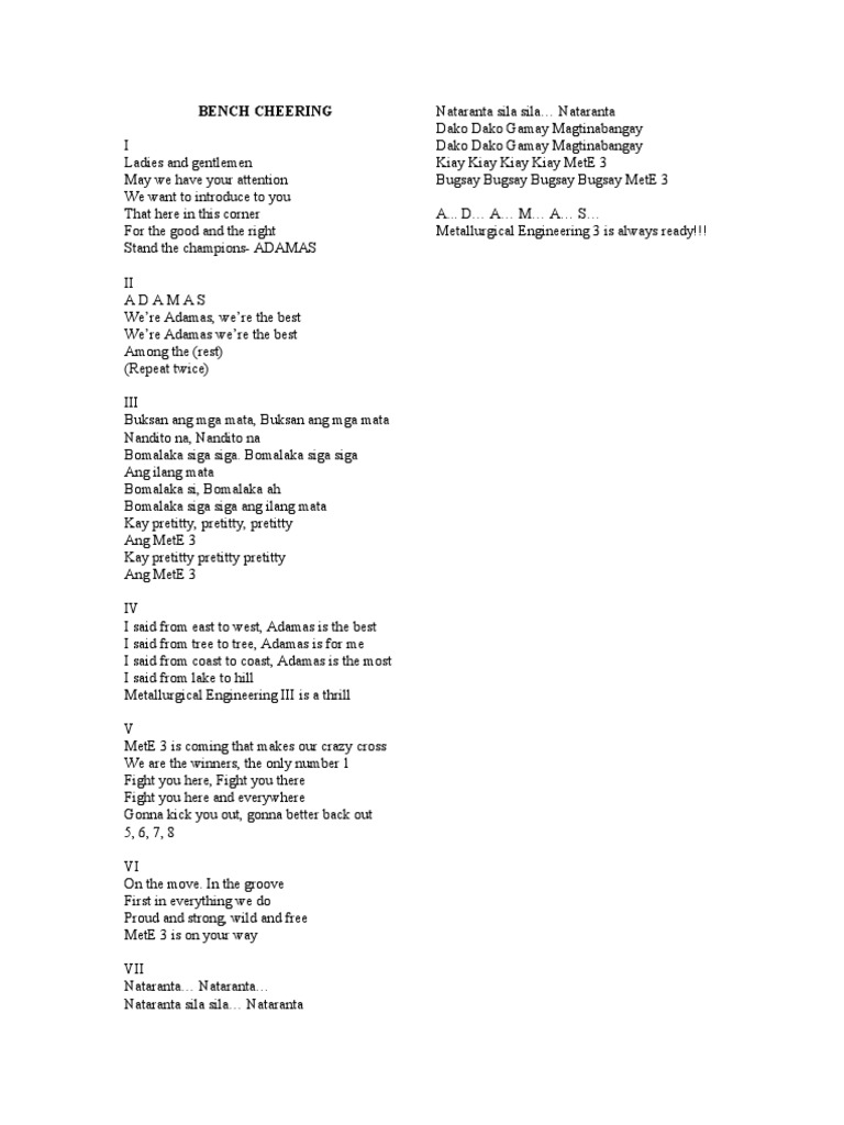 Bench Cheering | PDF | Language Arts & Discipline | Home & Garden