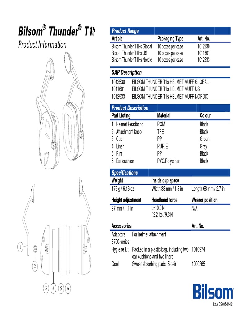 Bilsom Thunder: Product Information | PDF