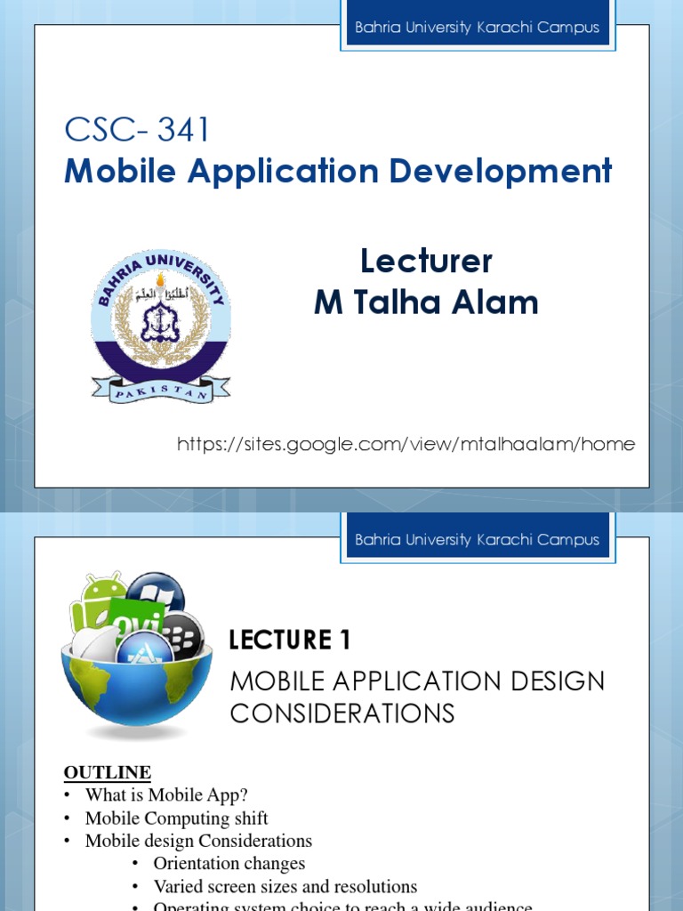 Mobile Application Development: Lecturer M Talha Alam | PDF | Mobile App | Ios