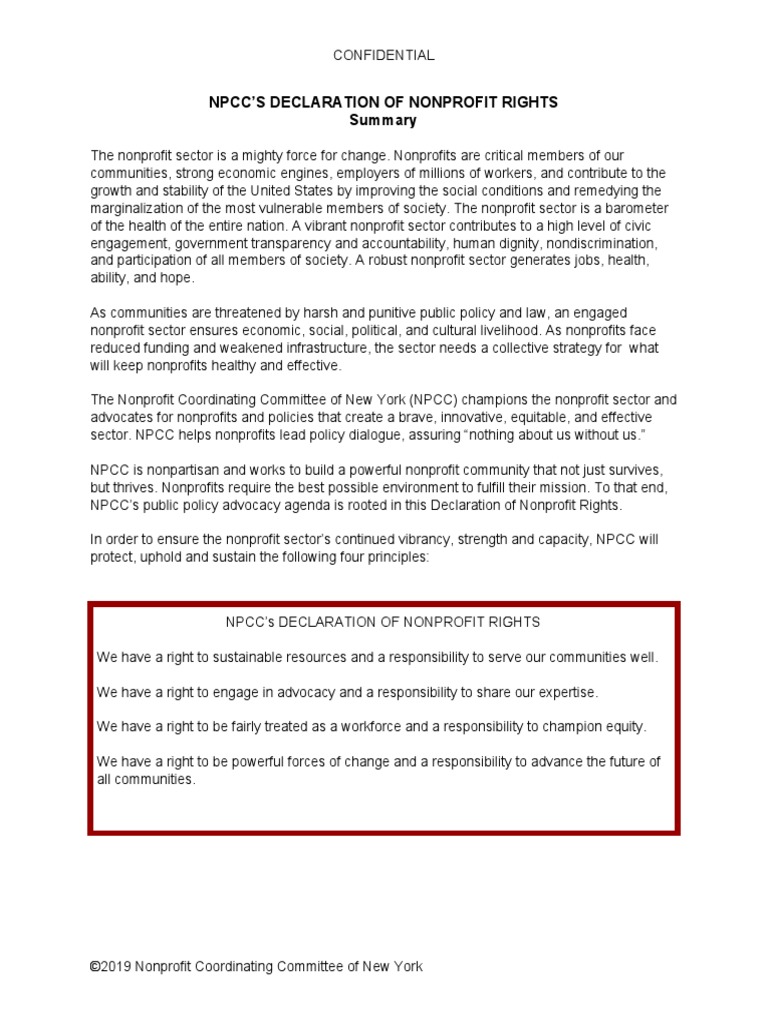 Npcc's Declaration of Nonprofit Rights | PDF | Nonprofit Organization ...