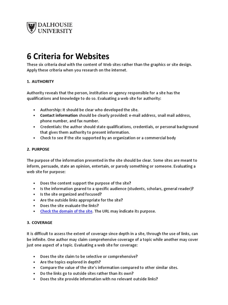 6 Criteria For Websites PDF | PDF | Accuracy And Precision | Bias