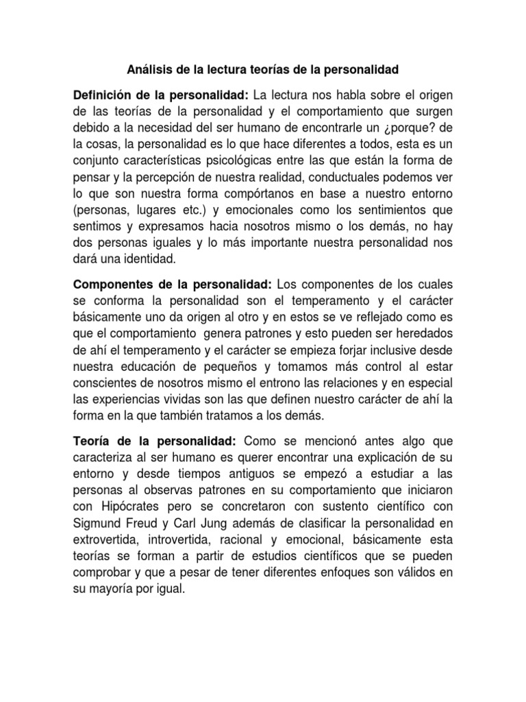 Análisis de La Lectura Teorías de La Personalidad JC - AA | PDF
