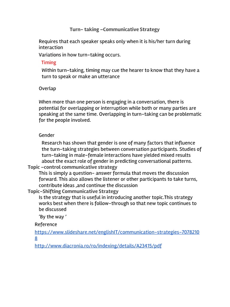 Turn - Taking - Communicative Strategy | PDF