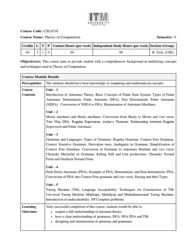 Theory of Computation | PDF | Theory Of Computation | Areas Of Computer ...