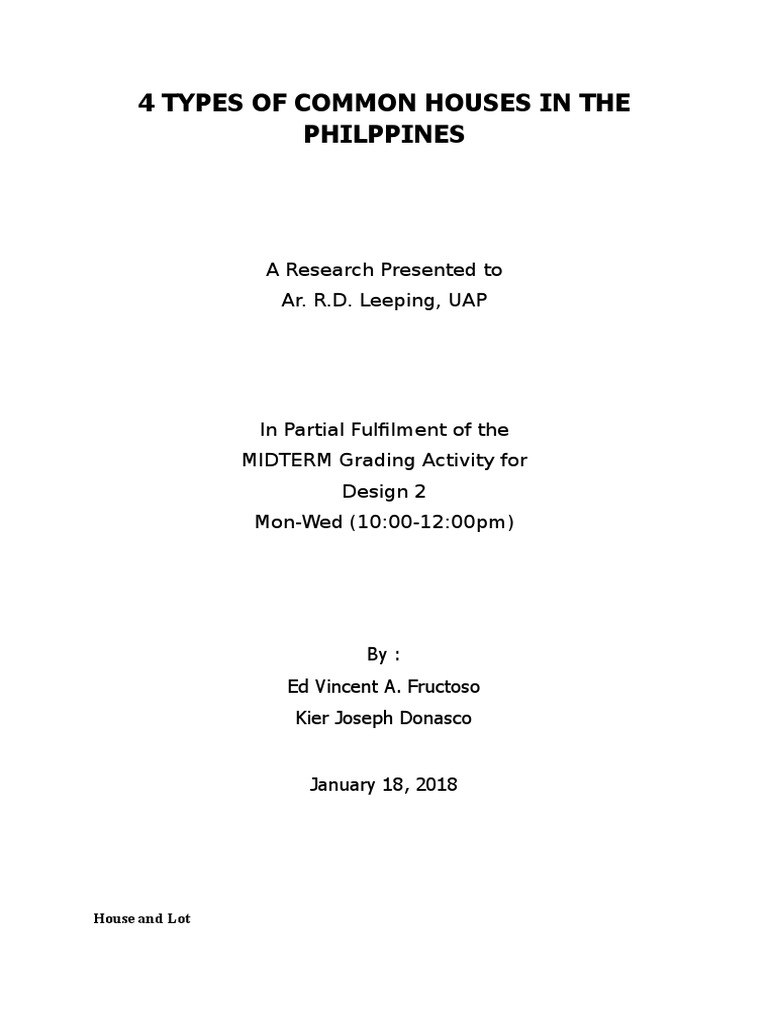 4 Types of Common Houses in The Philppines: A Research Presented To Ar ...